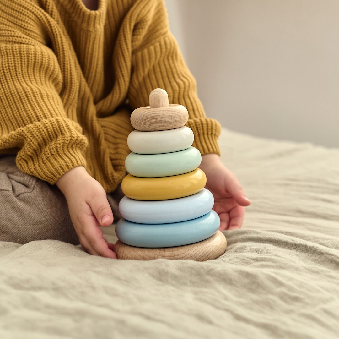 Wooden Ring Stacker, Wooden Stacking Toy, Educational Toy, Baby Nursery ...