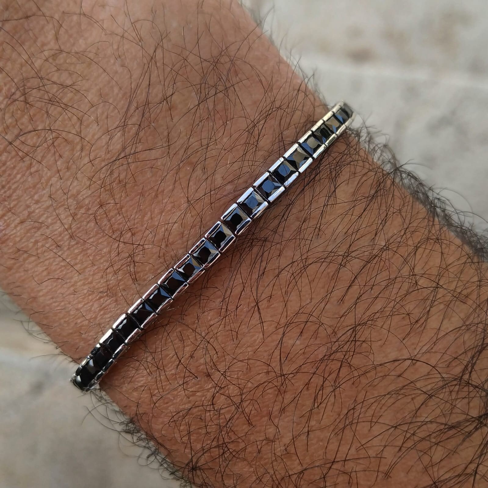Black Tennis Bracelet For Men And Women Black Diamond Mens Etsy