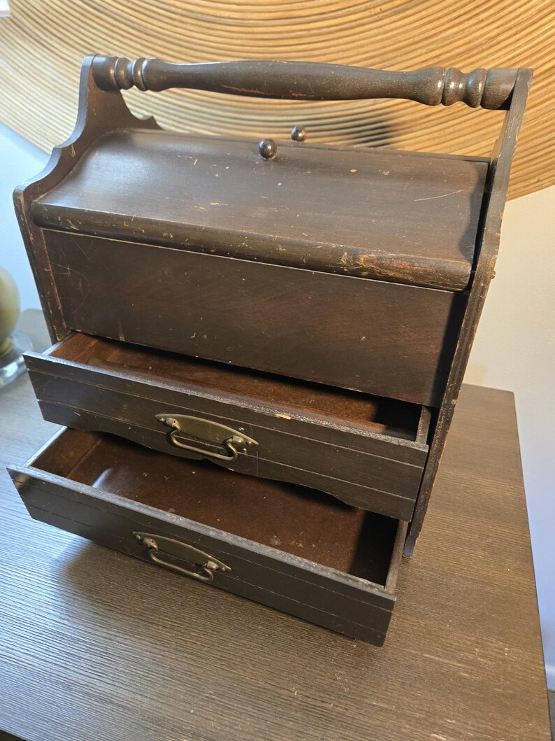 Antique Wooden Seamstress Sewing Machine Box 2 Drawers - Etsy