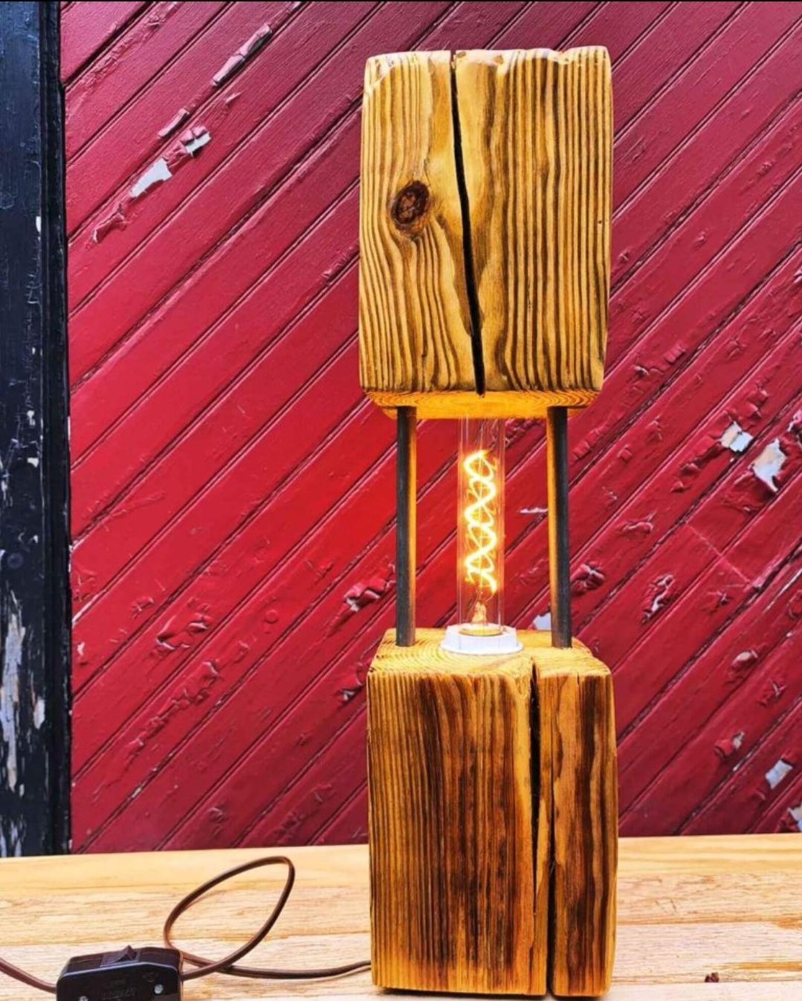 Wood Beam & Bar Table Lamp - Etsy