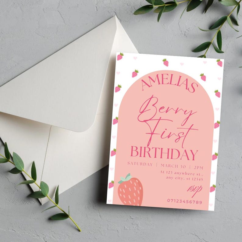 Berry First Birthday Party Invitation Editable - Etsy