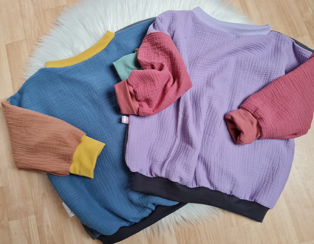 Visual Design - Patchwork - Muslin Long-sleeve Shirt, Solid Colors ...
