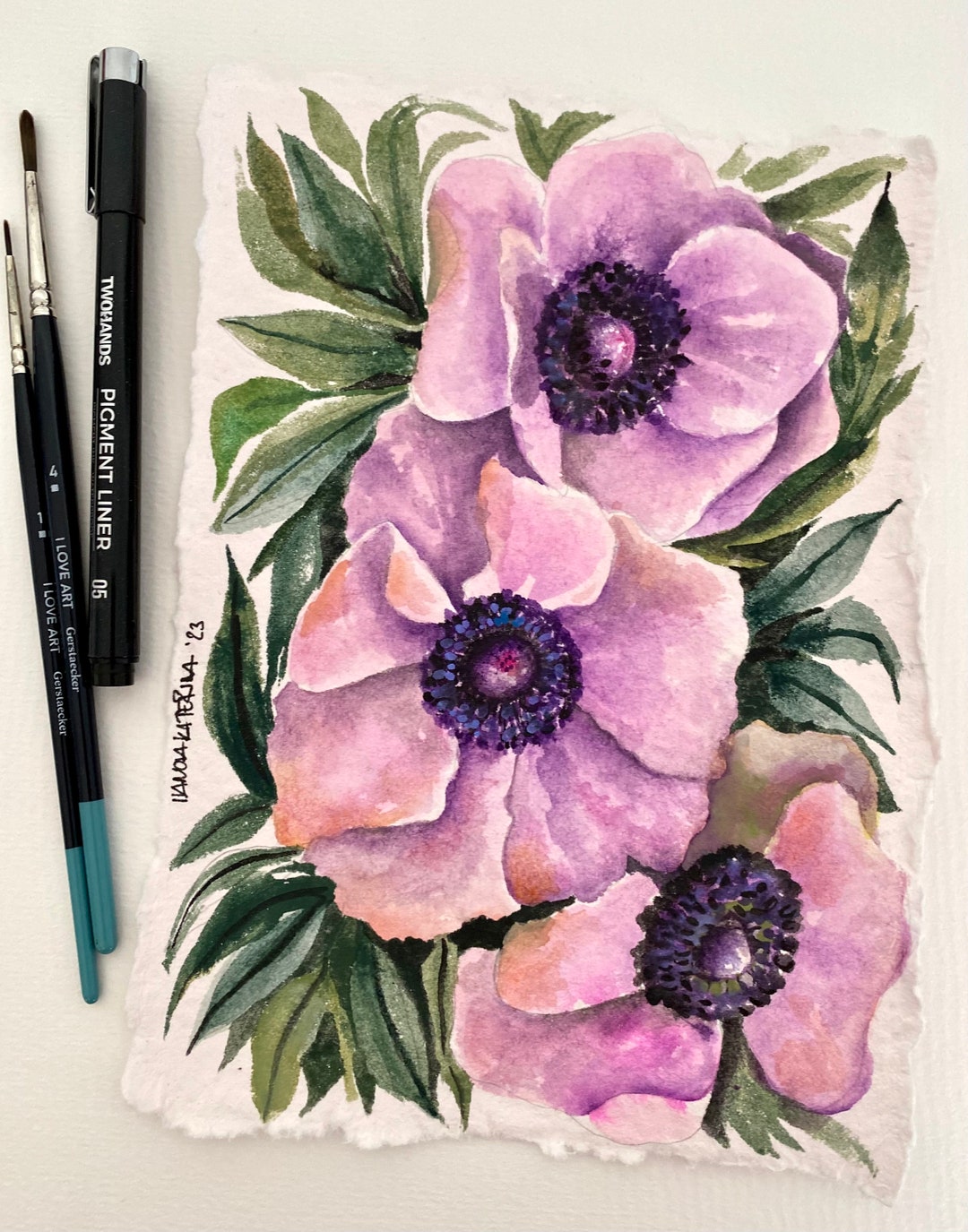 Anemone Painting, Original Anemone Flower Watercolor Painting on Rough ...