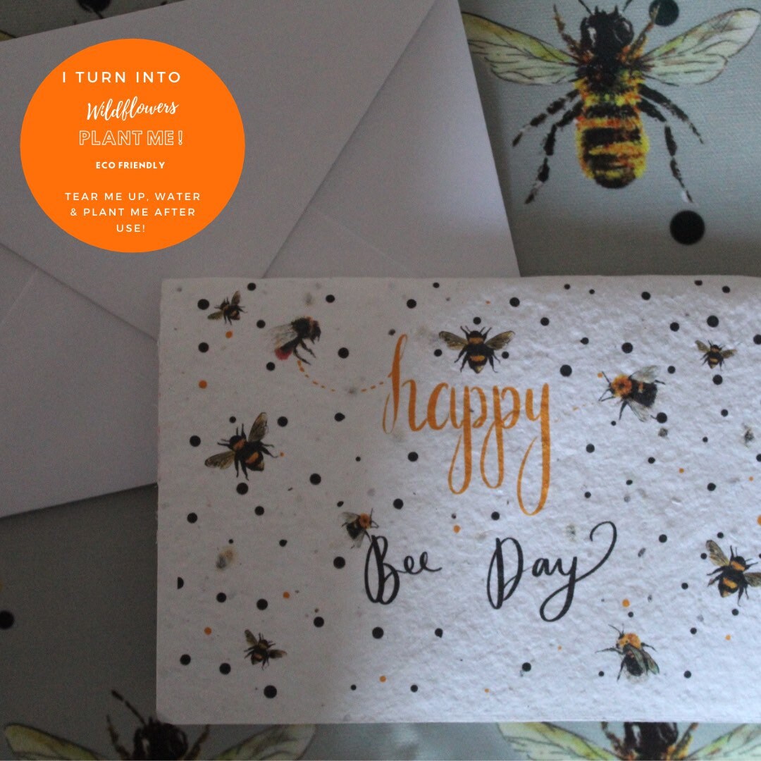 Plantable Card / Seed Card/ Happy Bee Day // Bee Card // - Etsy