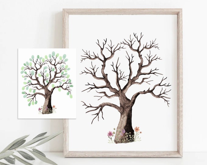 Printable Fingerprint Tree hand-drawn customizable Thumbprint Tree ...