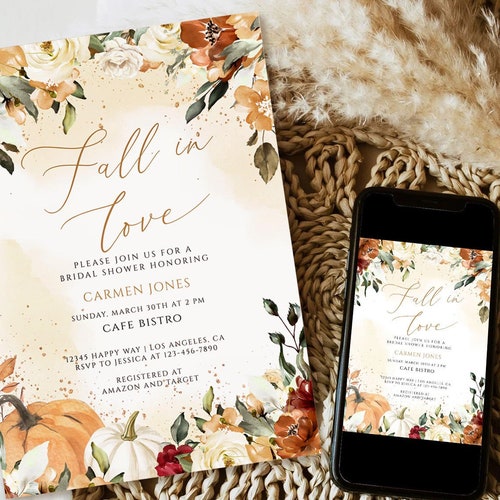 Fall in Love Bridal Shower Invitation Template Boho Arch - Etsy