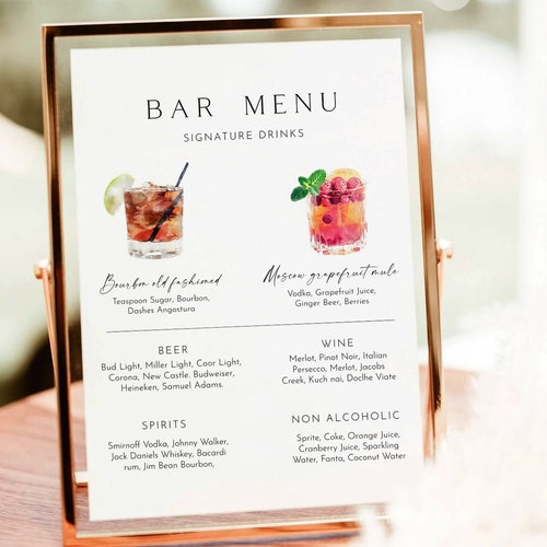 Bar Menu Template Modern Editable Drink Menu Template - Etsy
