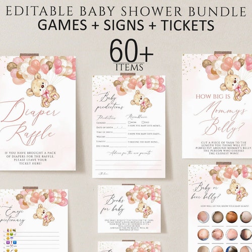 Teddy Bear Baby Shower Game Bundle Printable Girl Baby Shower - Etsy