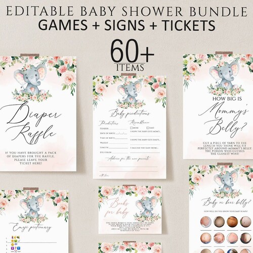 Elephant Baby Shower Games Printable Game Bundle Pink Elephant - Etsy