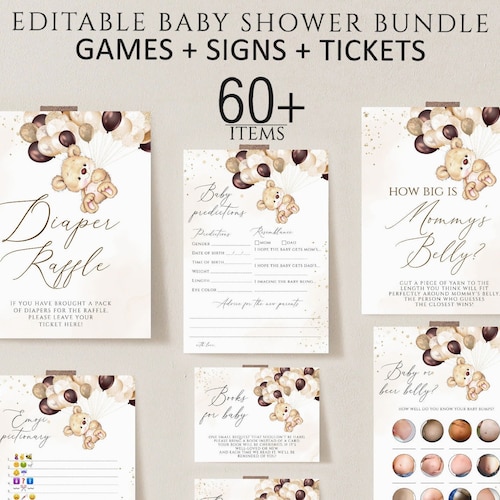 Teddy Bear Baby Shower Game Bundle Printable Girl Baby Shower - Etsy