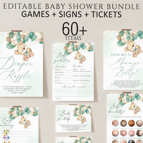 Teddy Bear Baby Shower Games Printable Editable Baby Shower - Etsy