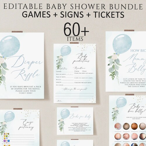 Blue Balloon Baby Shower Games Printable Boy Baby Shower - Etsy