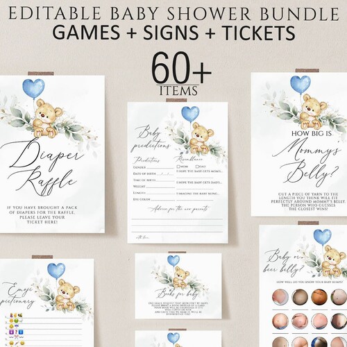 Teddy Bear Baby Shower Games Printable Editable Baby Shower - Etsy