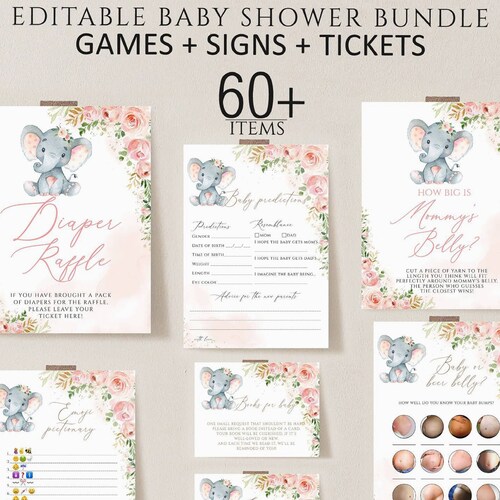 Elephant Baby Shower Games Printable Game Bundle Pink Elephant - Etsy