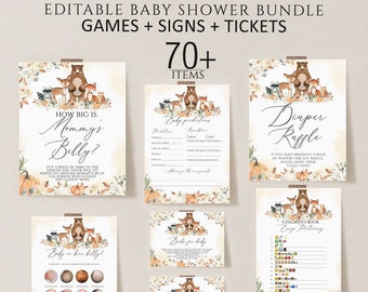 Editable Fall Woodland Baby Shower Bundle, Woodland Pumpkin Baby Shower ...