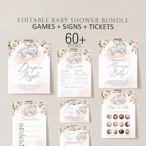 Elephant Baby Shower Games Printable Game Bundle Pink Elephant Girl ...
