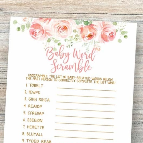 Pink Elephant Word Scramble Baby Shower Game Girl Elephant - Etsy