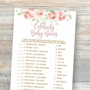 Celebrity Baby Game Floral Baby Shower Games Match Celebrity - Etsy