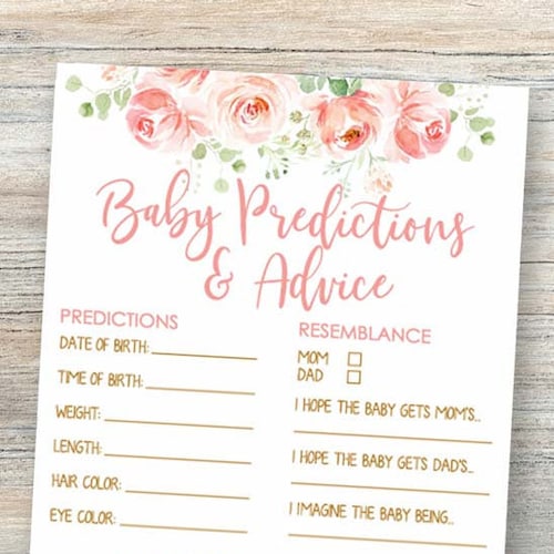 Floral Baby Prediction Cards Baby Predictions Template Girl - Etsy