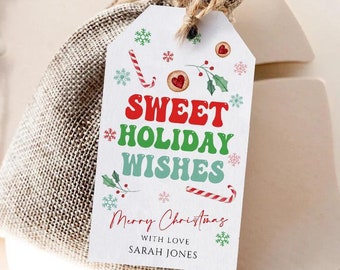 Printable Sweet Holiday Wishes Gift Tag, Christmas Treats Favor Bag Tag ...