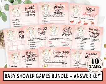 Elephant Baby Shower Games Printable Game Bundle Pink Elephant - Etsy