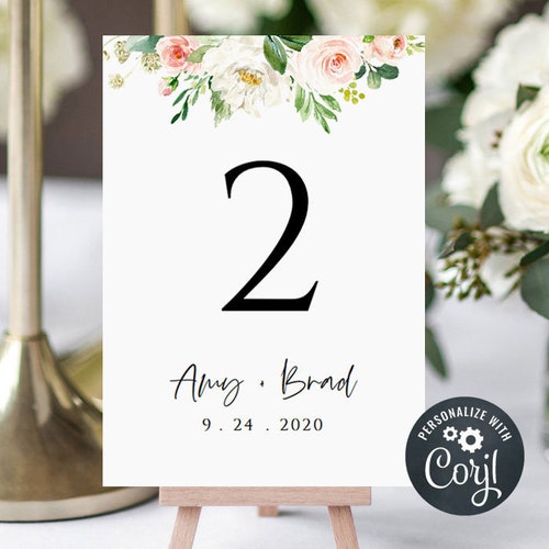 Floral Table Number Template Wedding Table Number Printable - Etsy