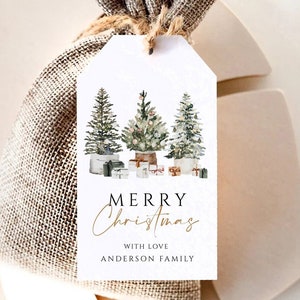 Merry Christmas Gift Tag Printable, Printable Christmas Tree Gift Tag ...