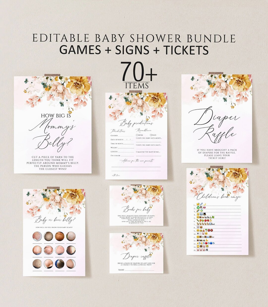 Editable Garden Flowers Baby Shower Games Bundle, Floral Baby Shower ...