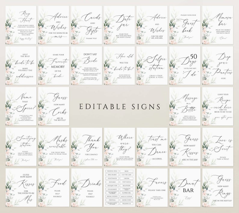 Pink Floral Bridal Shower Games, Signs, Tickets (editable) - Etsy