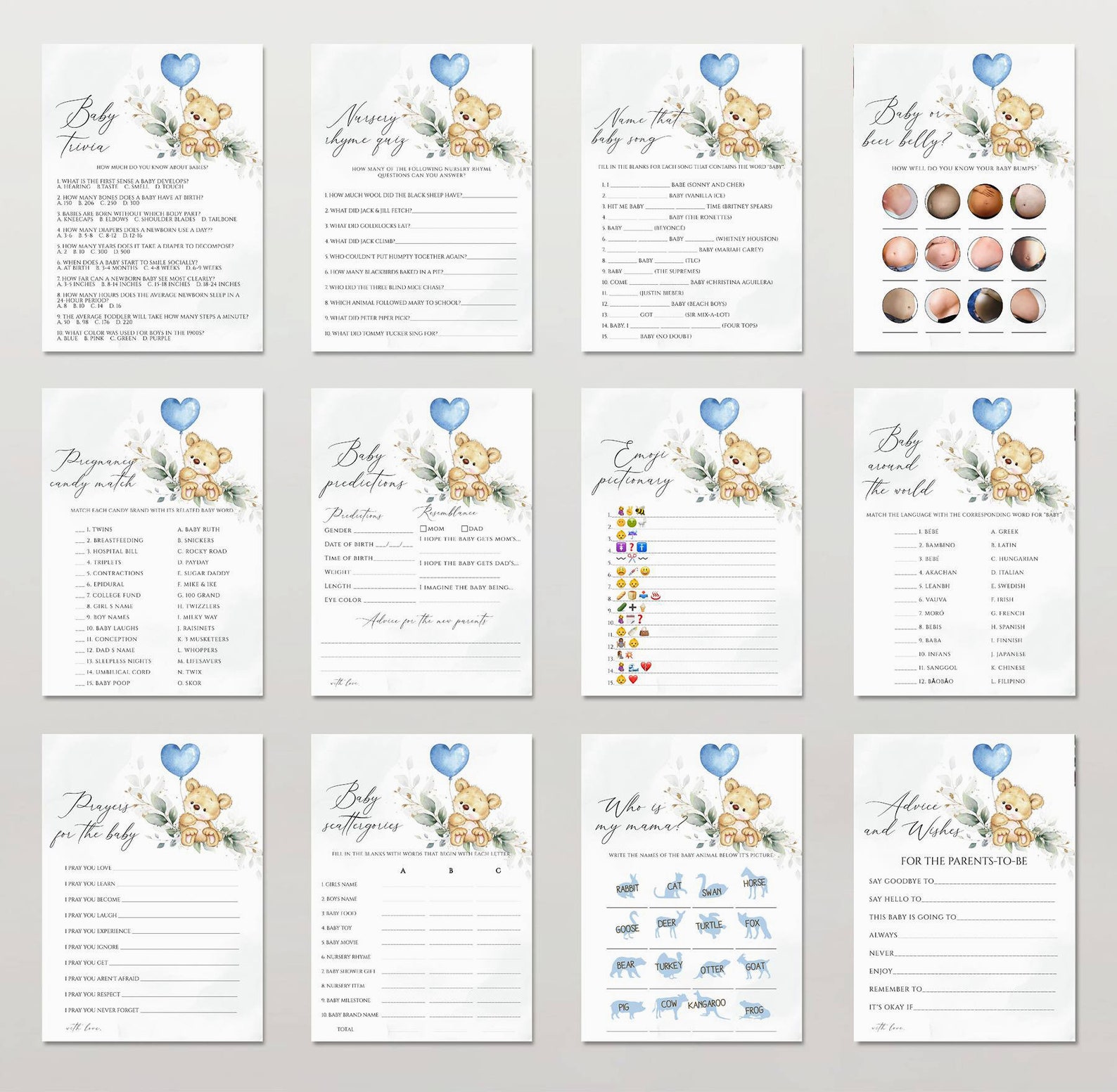 Teddy Bear Baby Shower Games Printable Editable Baby Shower - Etsy