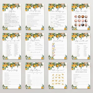 Orange Baby Shower Game Bundle, Editable Baby Shower Games Printable ...