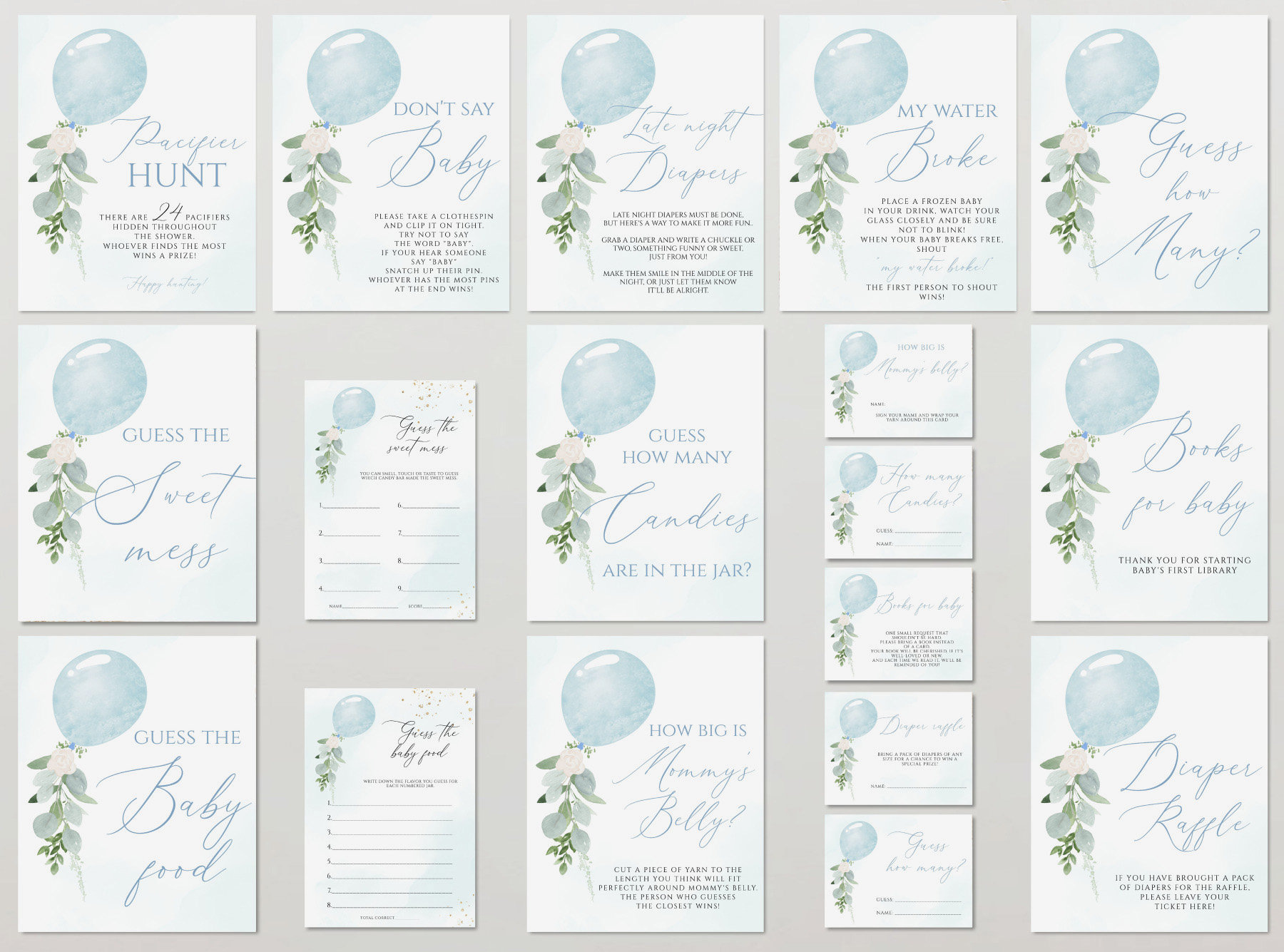 Blue Balloon Baby Shower Games Printable Boy Baby Shower - Etsy