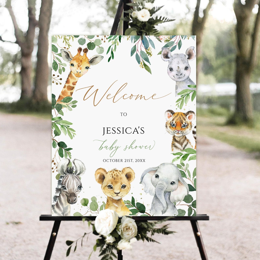 Editable A Little Wild One Baby Shower Welcome Sign, Safari Jungle Baby ...