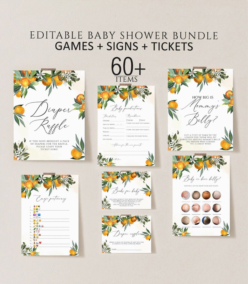 Orange Baby Shower Game Bundle Editable Baby Shower Games - Etsy