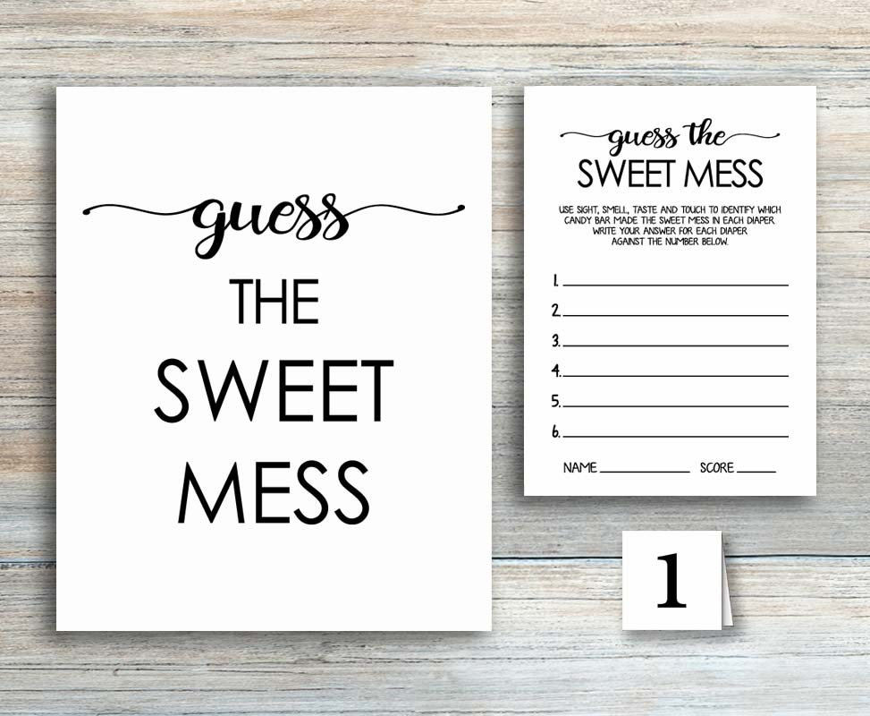 Guess the Sweet Mess Baby Shower Games Printable Baby Shower Game Dirty ...