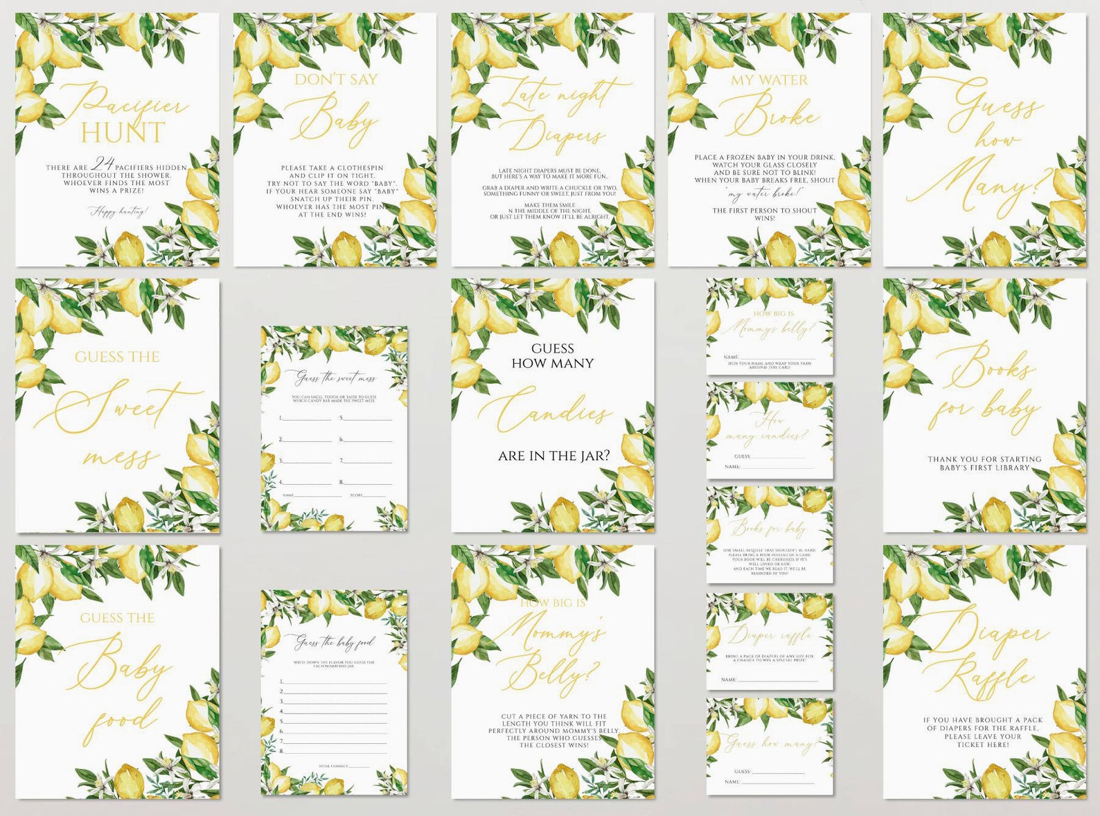 Lemon Baby Shower Games Bundle Printable Baby Shower Game - Etsy