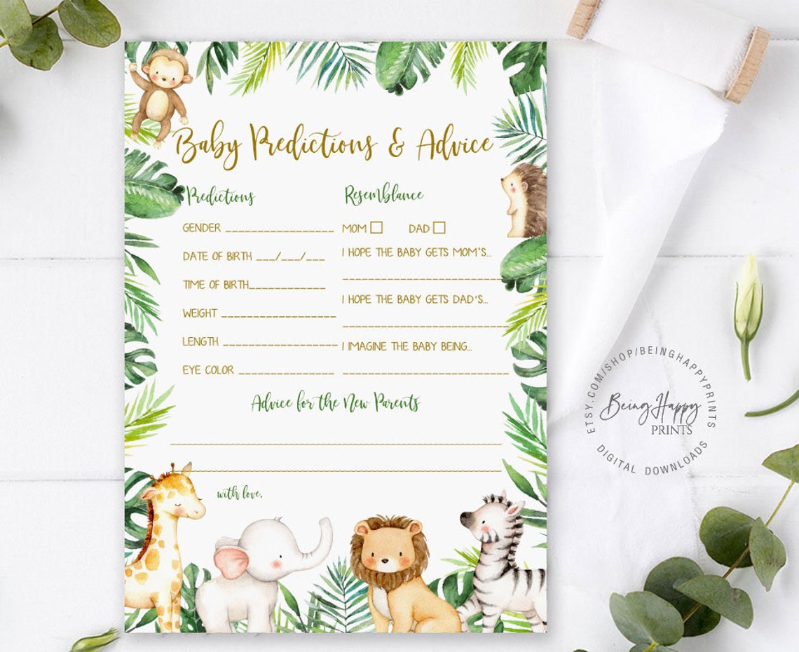 Safari Baby Predictions and Advice Card, Safari Advice Card, Prediction ...