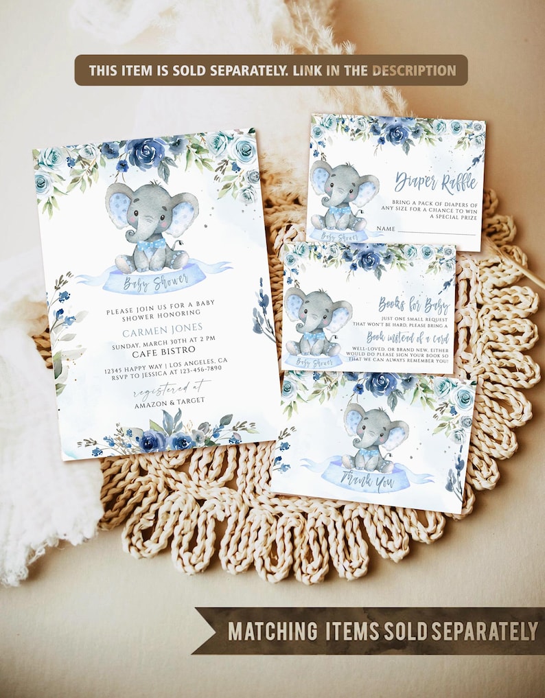 Elephant Baby Shower Welcome Sign Blue Floral Elephant Baby - Etsy