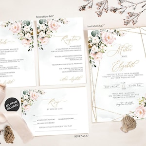 Wedding Invitation Template Blush Wedding Invitation Set | Etsy