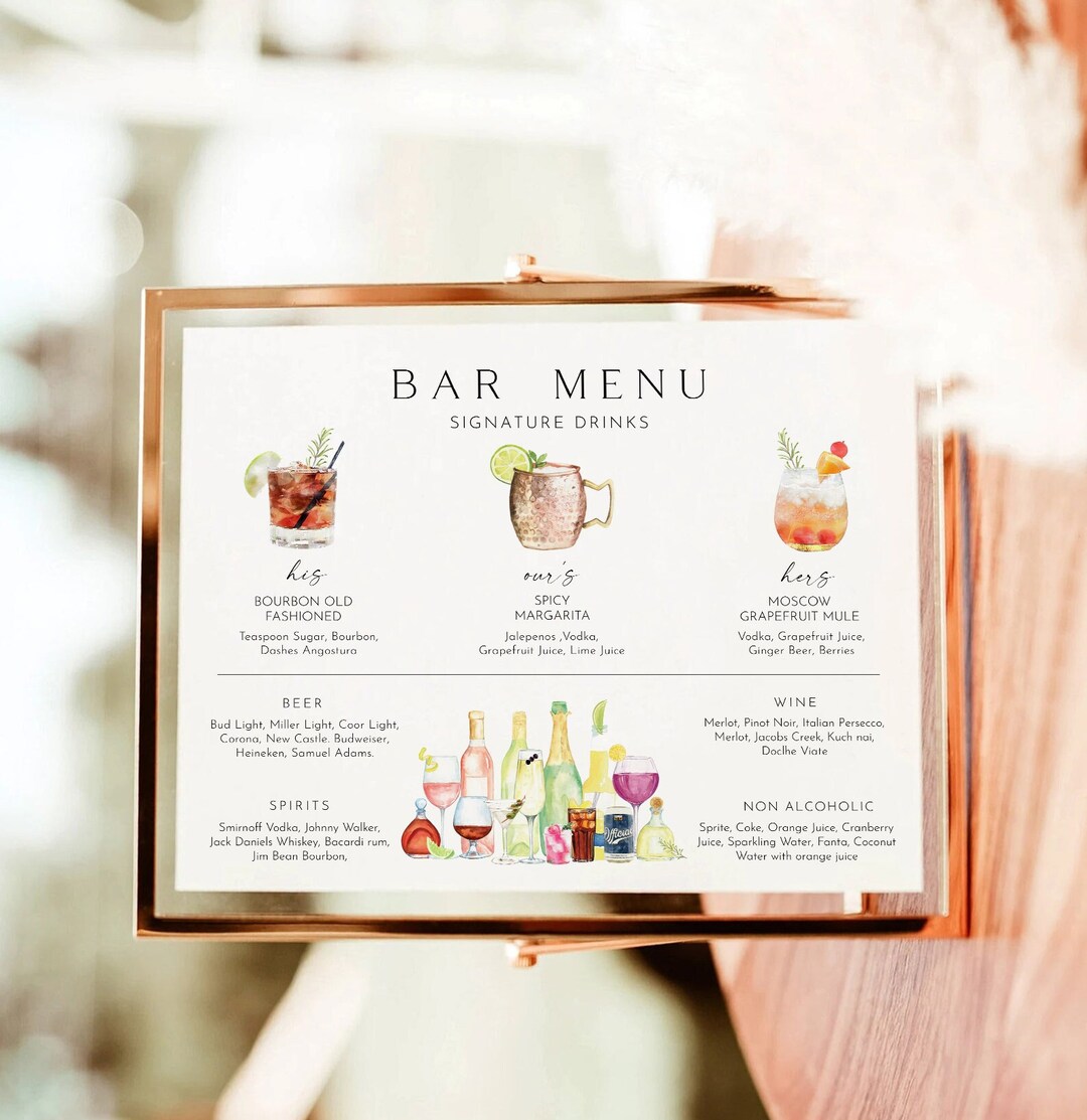 Bar Menu Template, Modern Editable Drink Menu Template, Minimalist ...