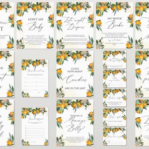 Orange Baby Shower Game Bundle, Editable Baby Shower Games Printable ...