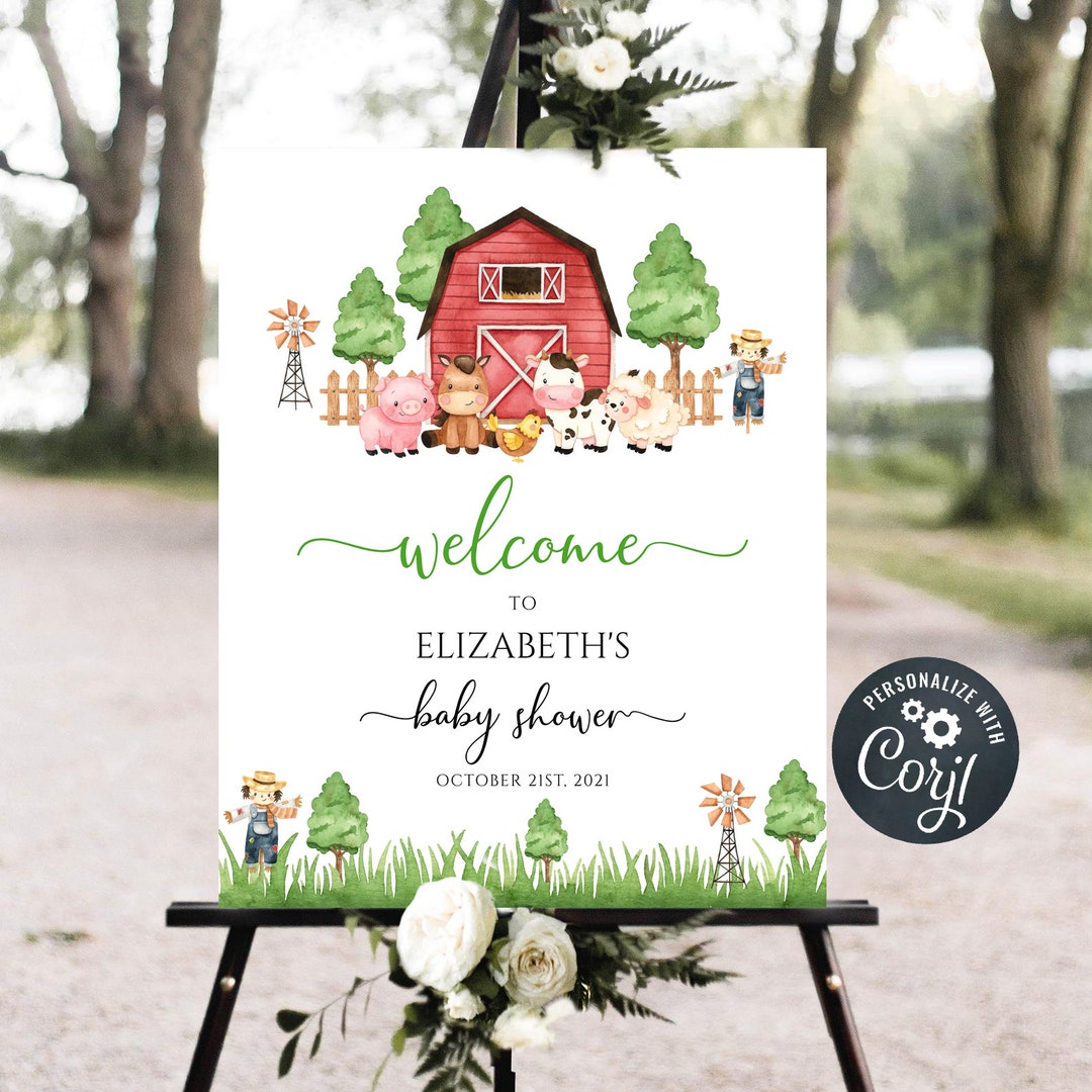 Farm Baby Shower Welcome Sign, Farm Animals Welcome Sign, Farm Baby ...