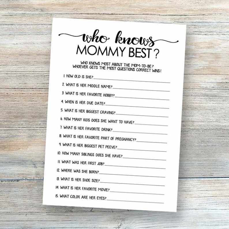 Who Knows Mommy Best Game Who Knows Mommy Best Baby Shower - Etsy