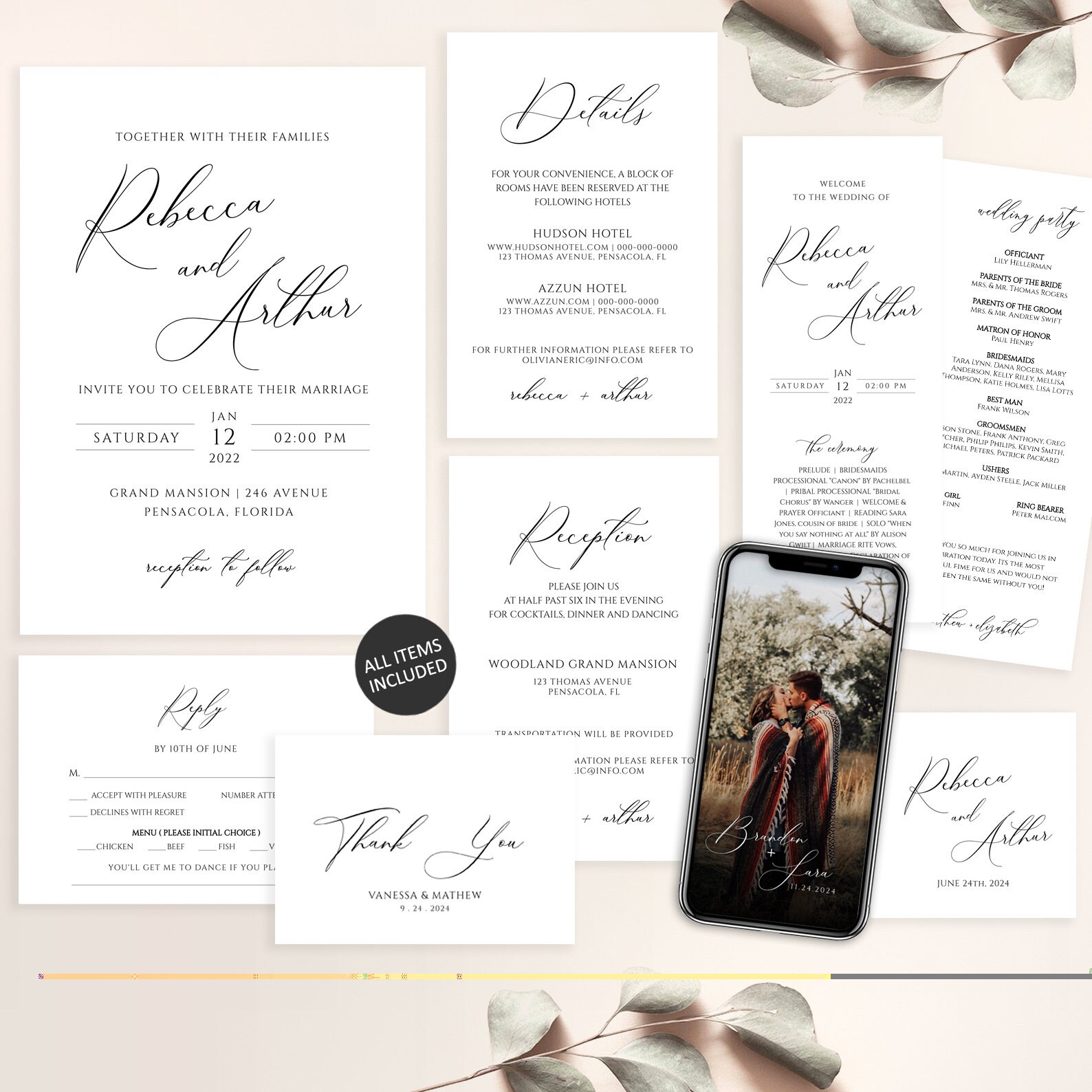 Elegant Wedding Invitation Template Set Traditional Wedding - Etsy