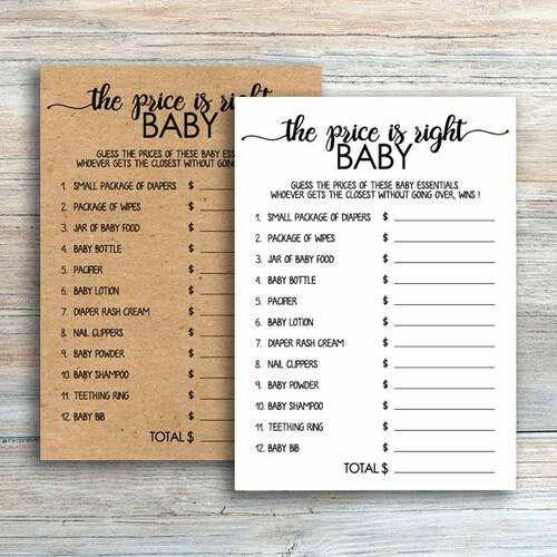 The Price is Right With Answer Key Baby Shower Printable Game - Etsy