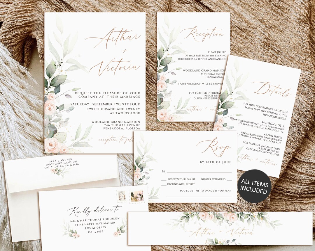 Greenery Wedding Invitation Suite, Printable Wedding Invitation ...