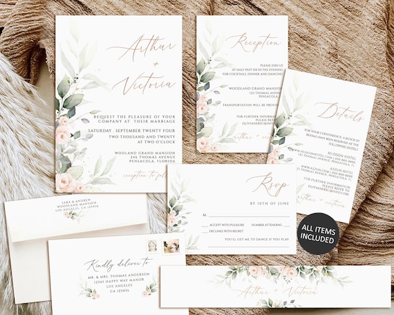 Greenery Wedding Invitation Suite Printable Wedding - Etsy