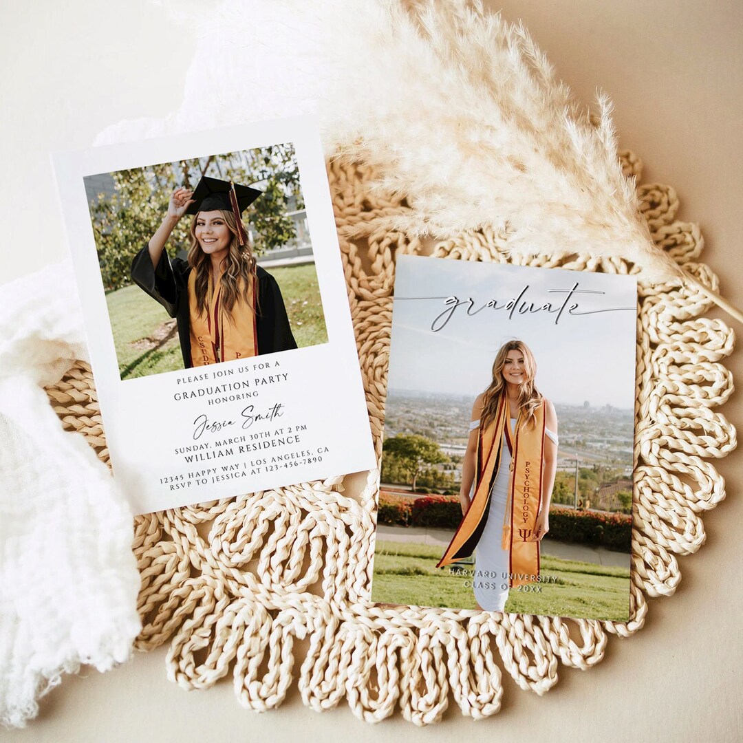 Modern Photo Graduation Invitation Template, Senior Announcement Card ...