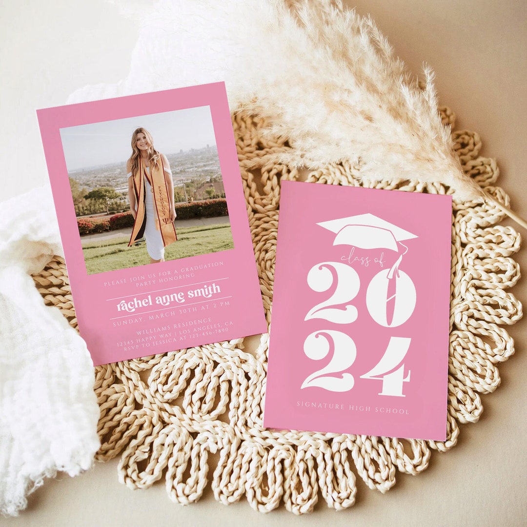 Hot Pink Graduation Invitation Template, Senior Graduate Announcement ...