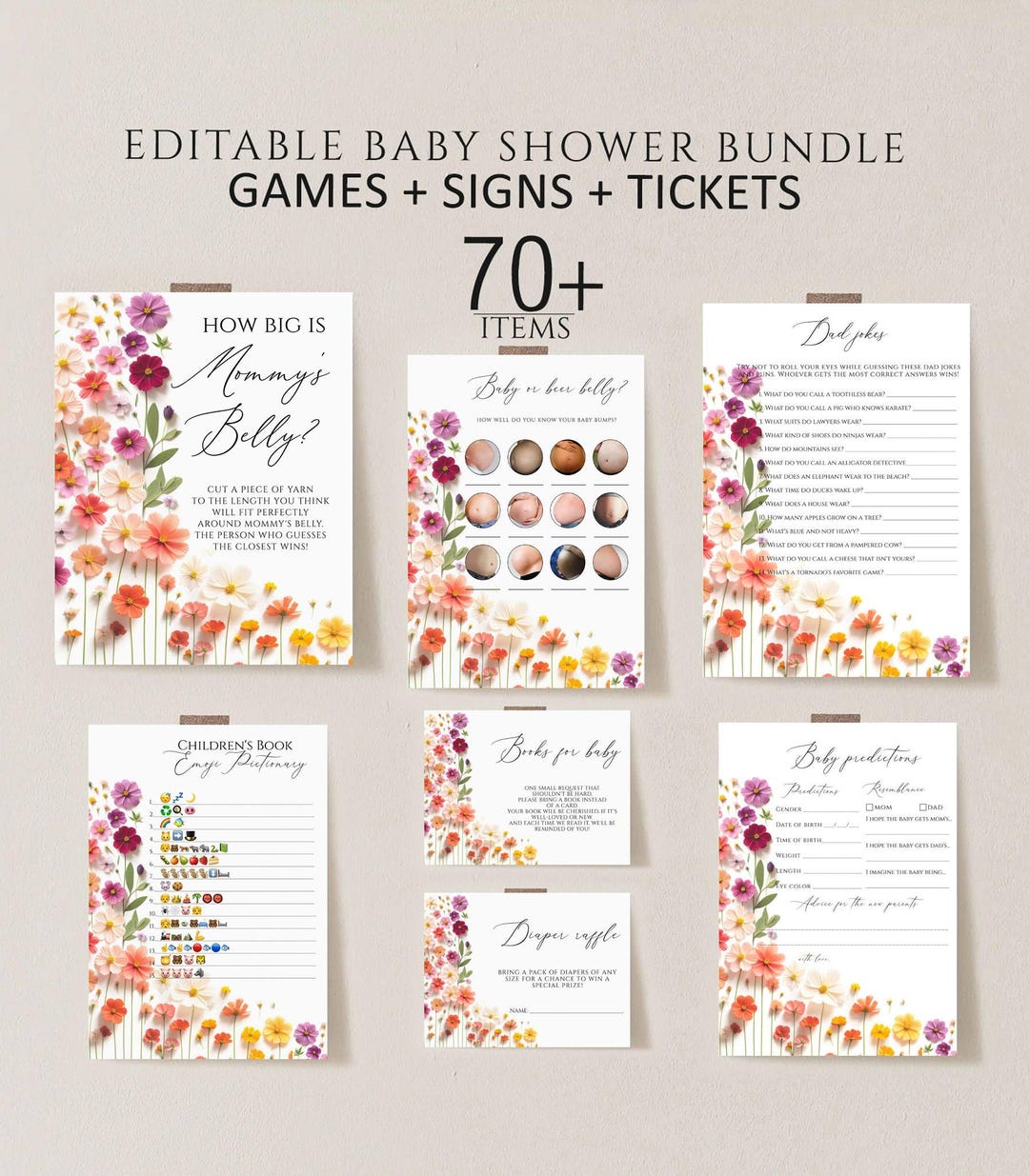 Wildflower Baby Shower Games Bundle, Spring Flowers Baby Shower Signs ...